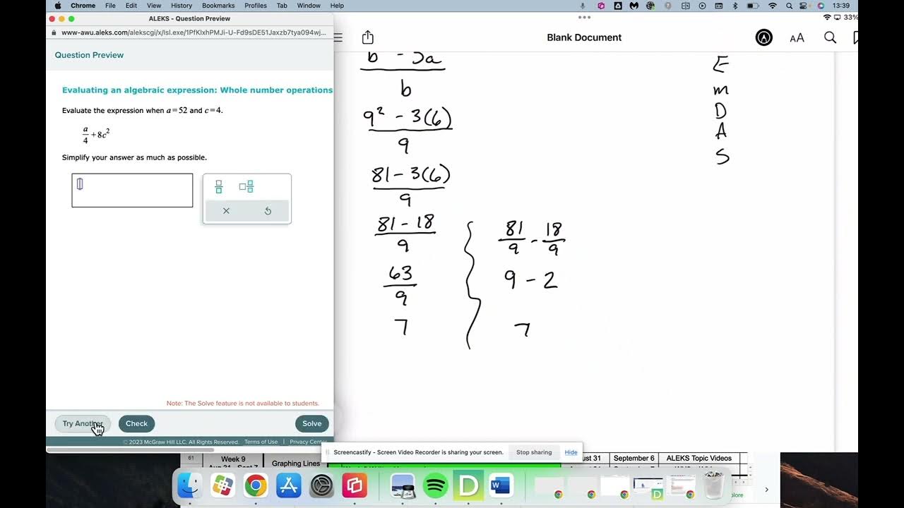 Evaluating an Algebraic Expression: Whole Number Operations and ...