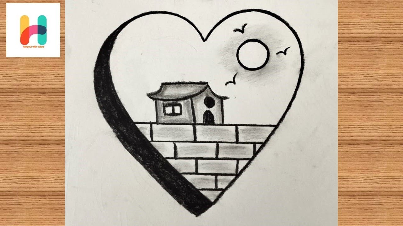 Beautiful 3D heart scenery drawing - YouTube