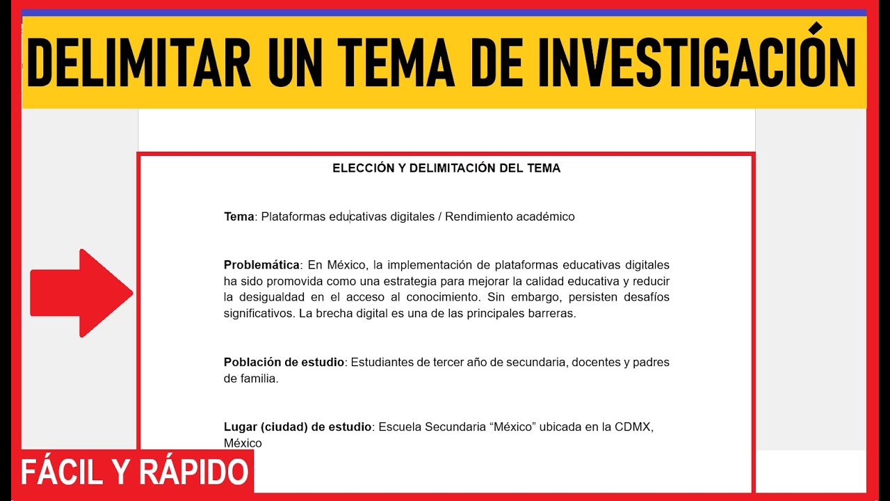 Cómo DELIMITAR un TEMA DE INVESTIGACIÓN | EJEMPLO - YouTube