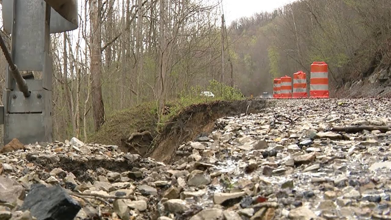 Large landslide nearly takes out road in Boone County, WV - YouTube