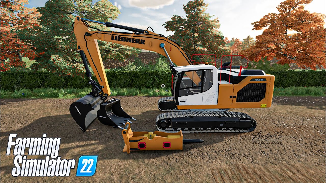 [FS22 TP] Pelleteuse LIEBHERR avec burineur et crochet de levage! (Son ...