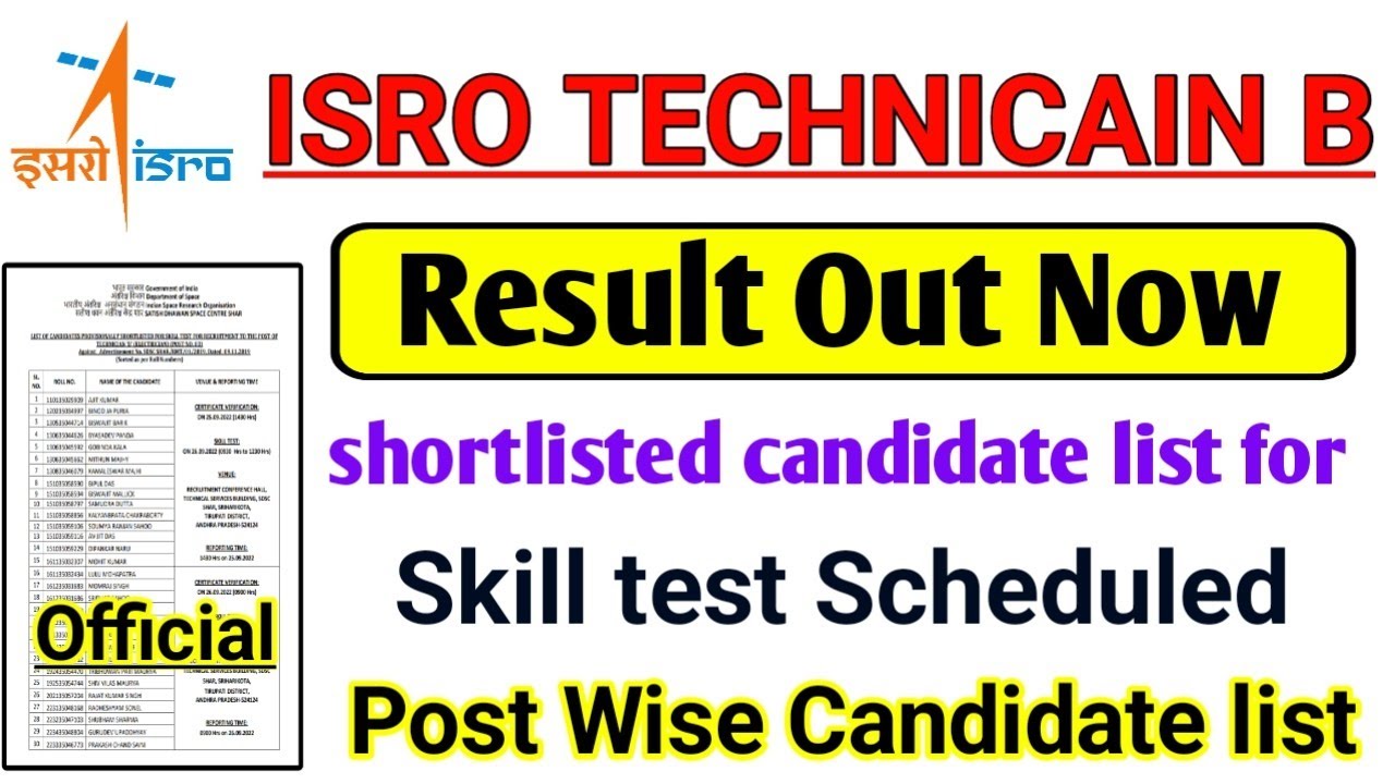 isro technician b result 2022 | isro sdsc result for skill test | Isro ...