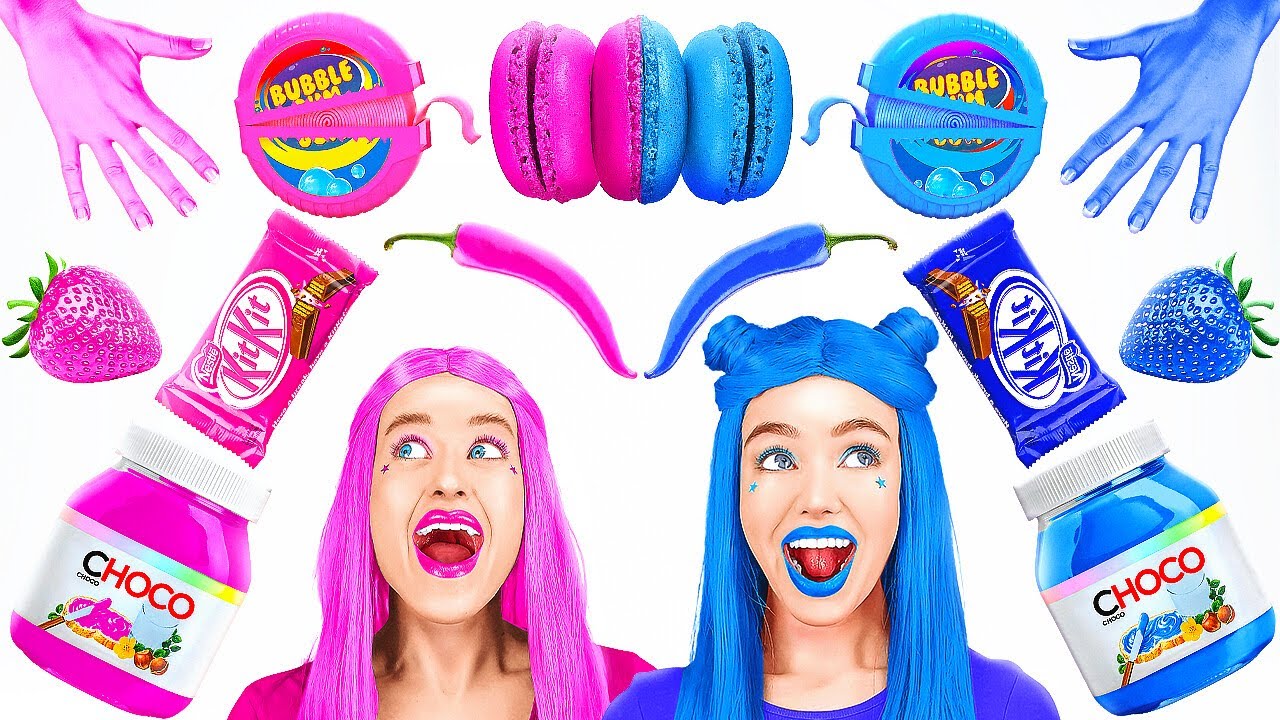 EATING ONLY ONE COLOR FOOD FOR 24 HRS || Blue VS. Pink Challenge! Last ...