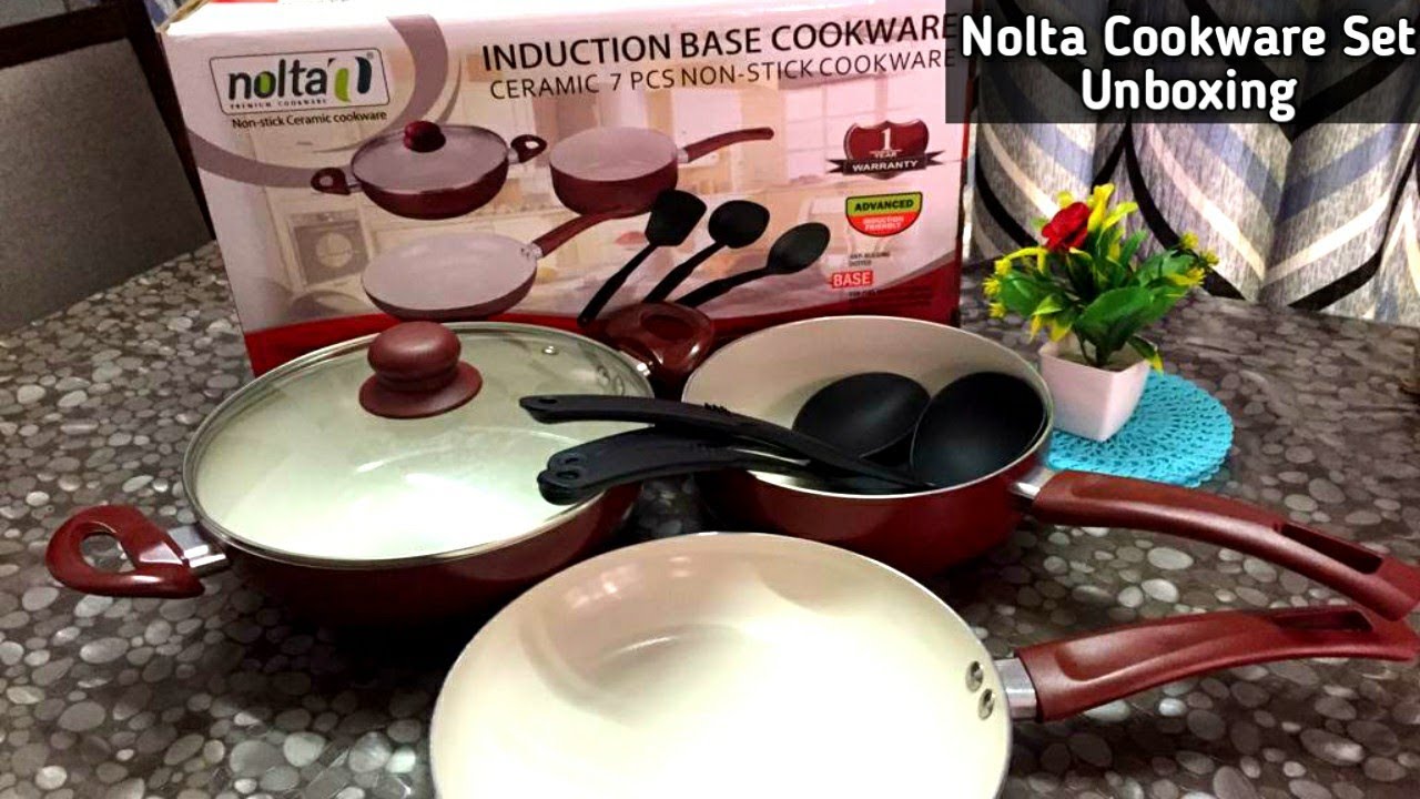 Nolta Ceramic 7 PCS Non Stick Cookware Set Unboxing | Induction Base ...