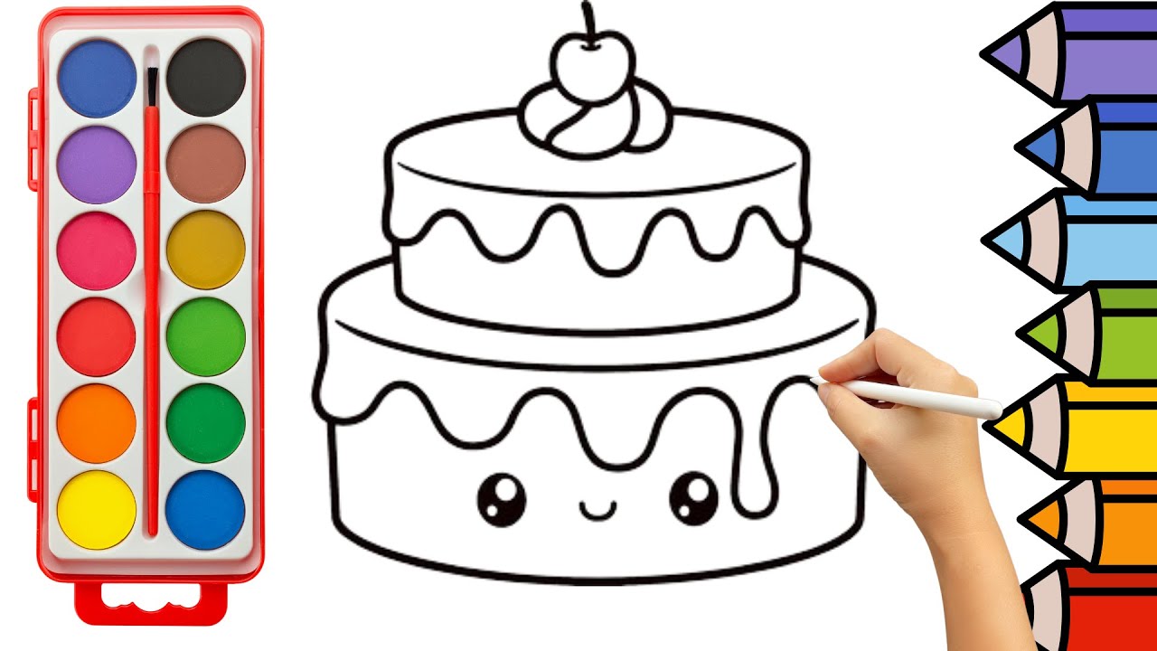 How to Draw a Cute Cake - Easy Drawing and Coloring for Kids and ...