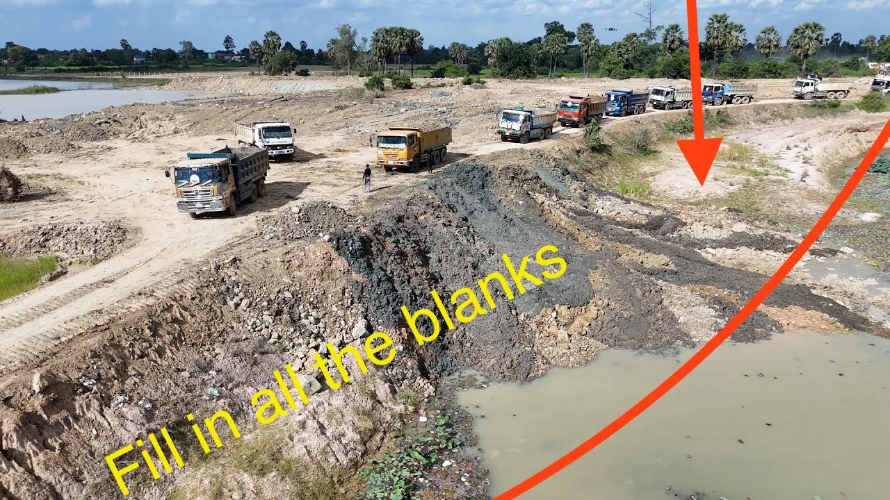 New project !! Dump Truck to fill up a deep pond Push Soil, KOMATSU D60 ...