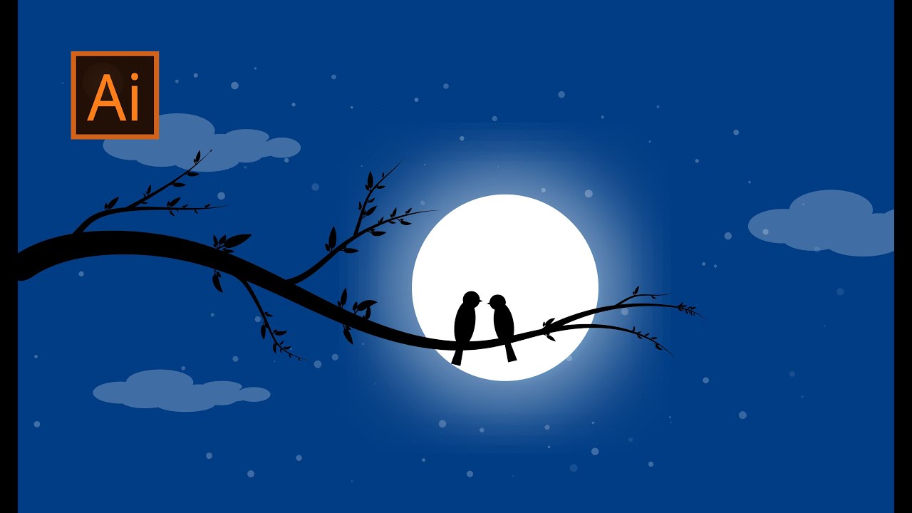 Night sky Vector Illustration with Moonlight - Illustrator ...