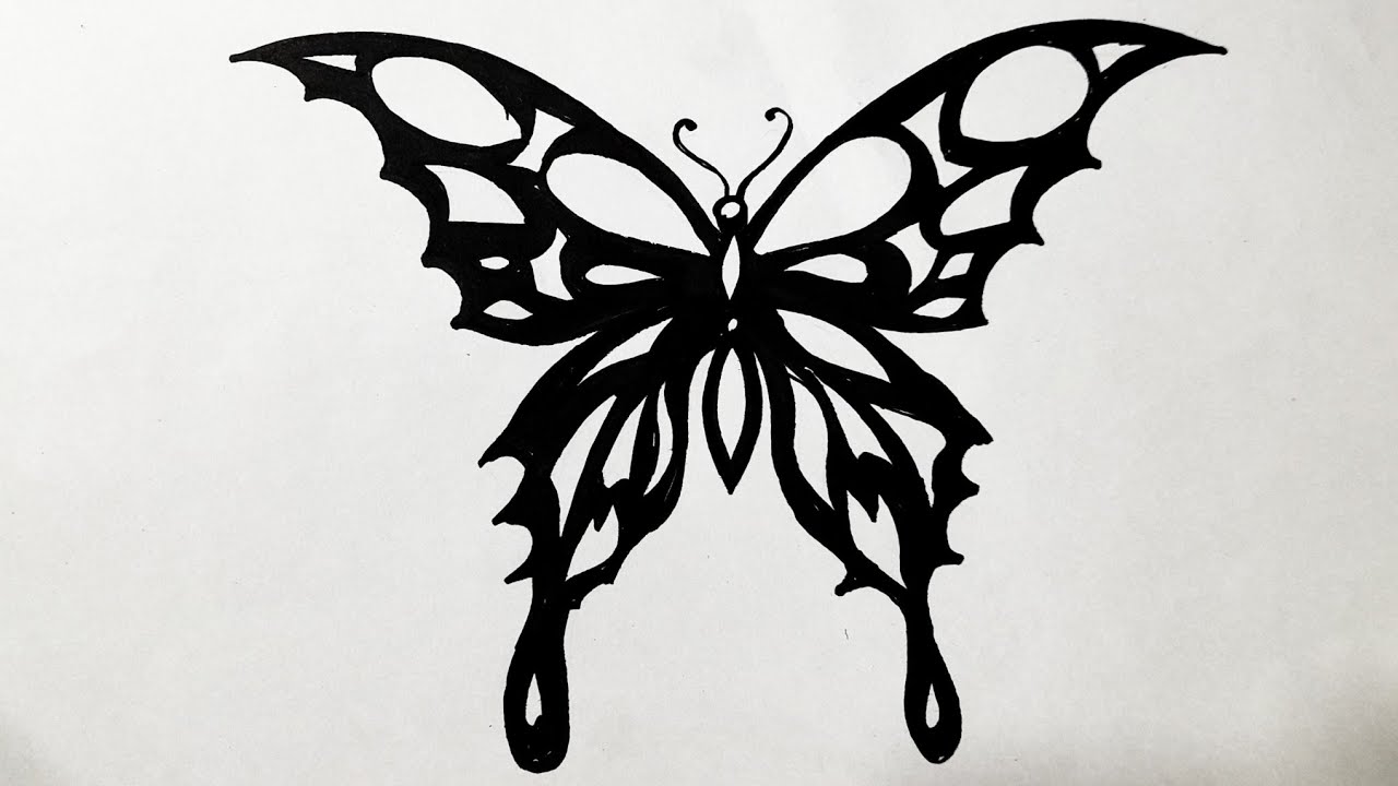 How to draw a tribal butterfly || Butterfly tattoo drawing - YouTube