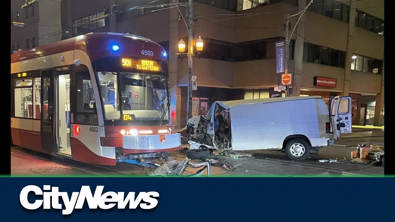 Two hurt in violent head-on collision with TTC streetcar - YouTube