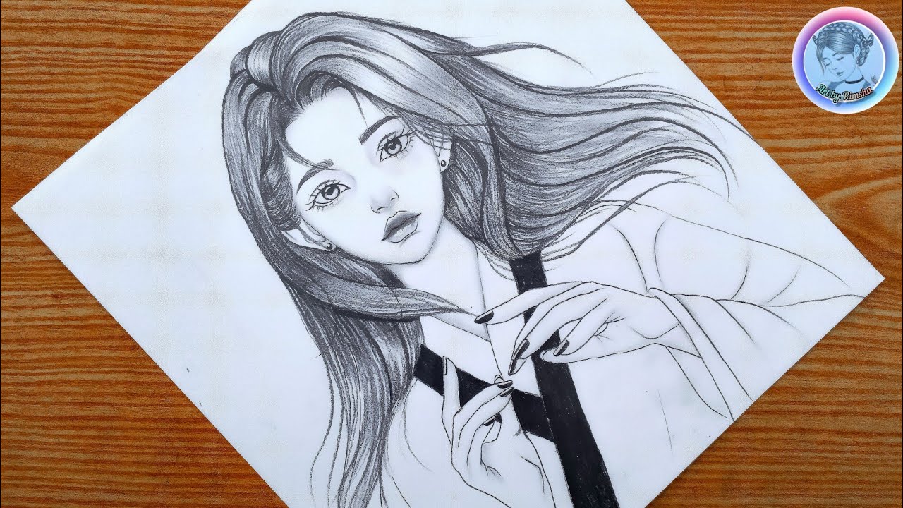 Semi realistic innocent face girl drawing easy||Cute girl drawing art ...