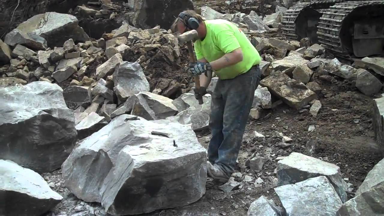 Traditional stone splitting techniques at Chippewa Stone in Upstate New ...