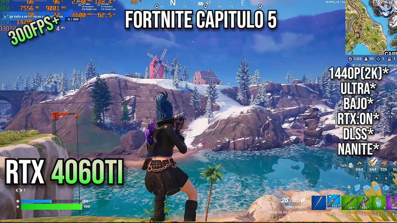 Fortnite Capitulo 5 - RTX 4060TI ,1440p(2K) ,Ultra , Bajo, DLSS, RTX:ON ...