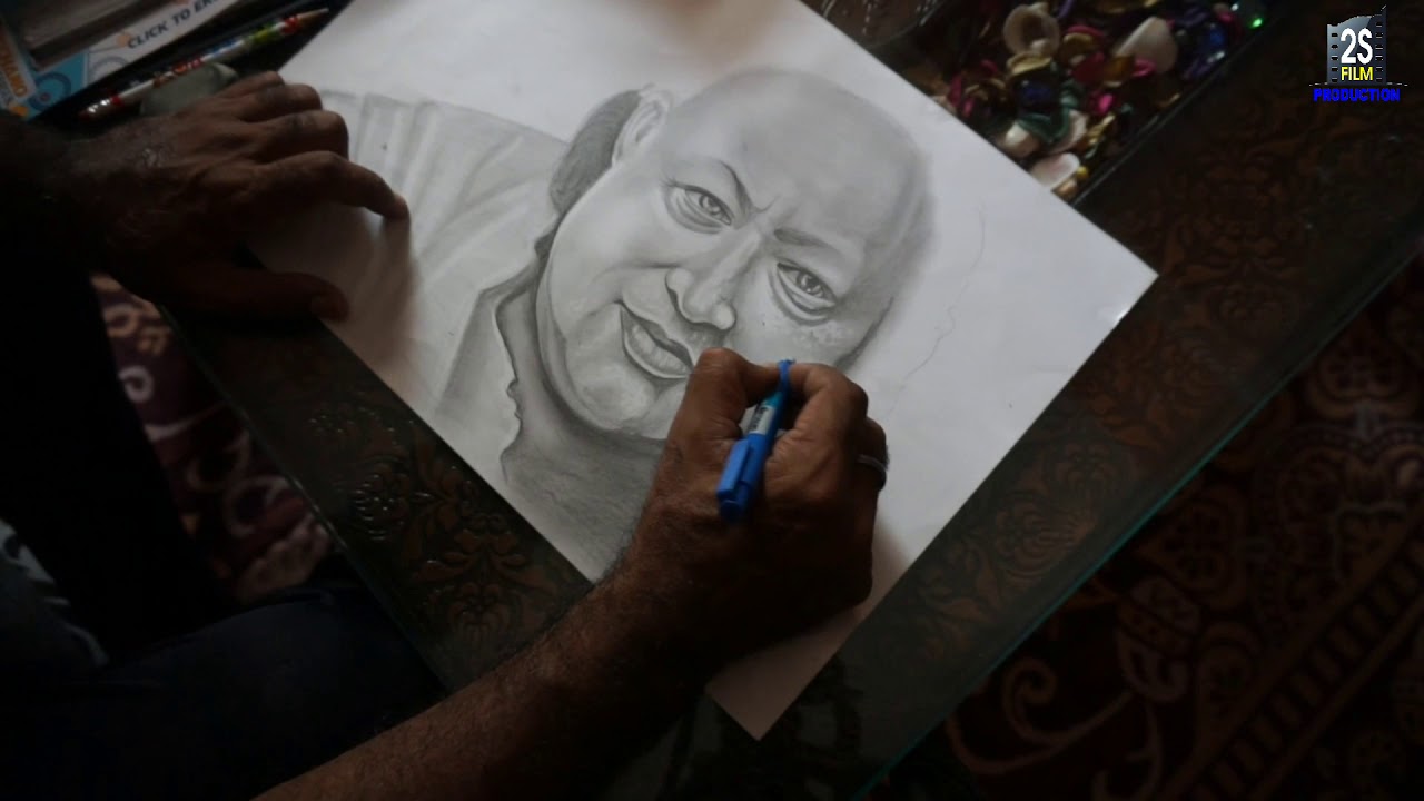 Pencil Portrait of Nusrat Fateh Ali Khan ji - YouTube