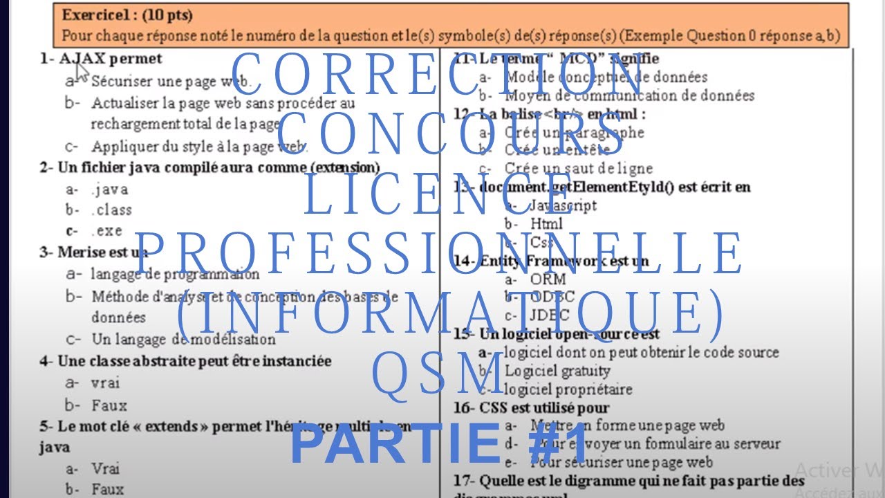licence prof informatique, QSM corrigé en informatique, Concours ...