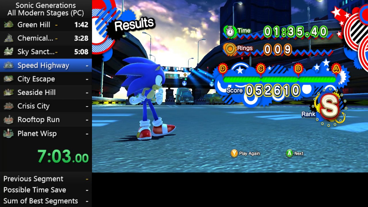 Sonic Generations - All Modern Stages Speed Run 17:22 (14:34.56 IGT ...