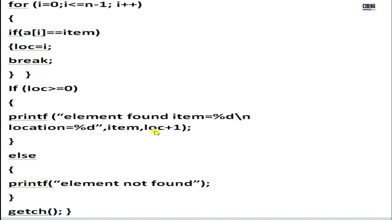 Program for linear/sequential searching in C language - YouTube