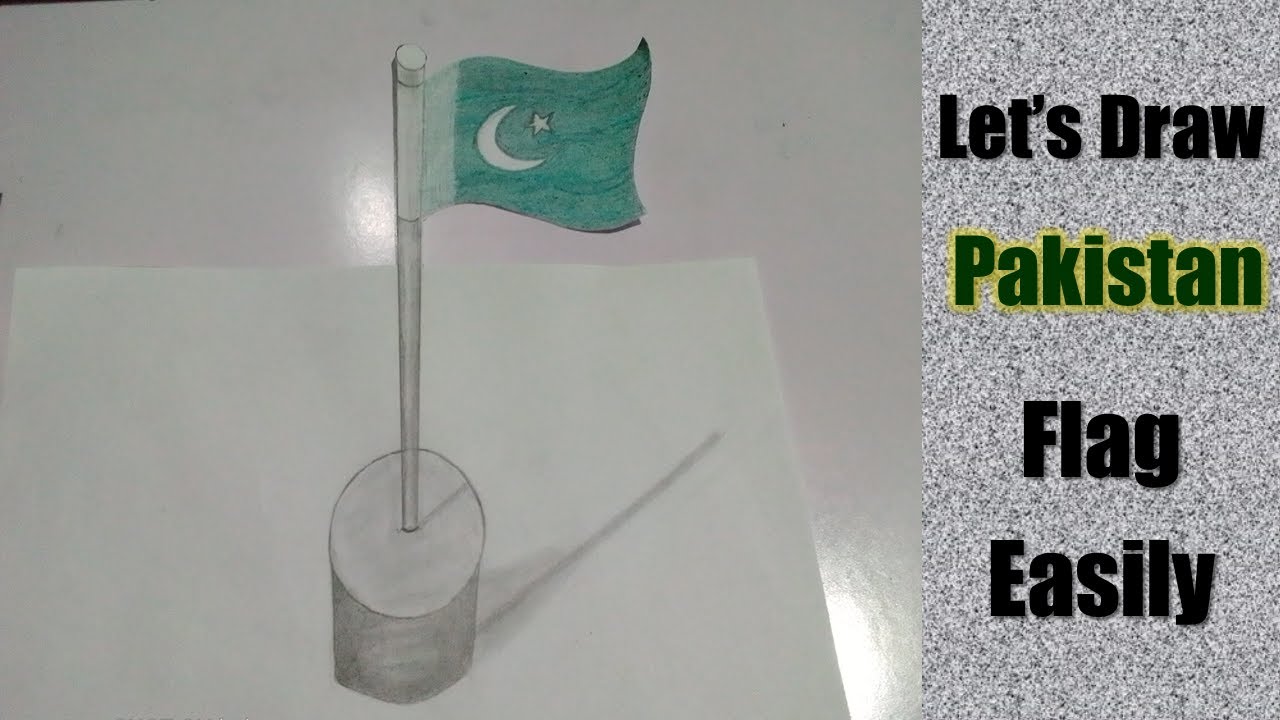 drawing Pakistan flag step by step | how to draw 3d flag | Pakistan ...