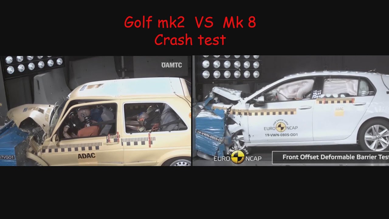 Crash test VW Golf mk2 vs mk8 - YouTube