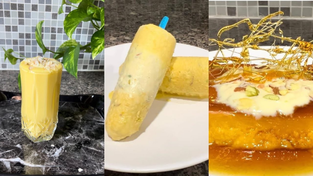 3 desserts | 1) Mango Lassi 2) Mango Rabdi Kulfi 3) Mango Caramel ...