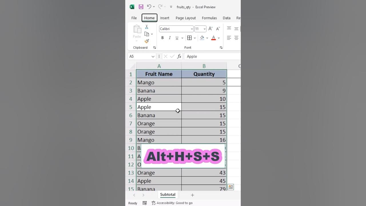 Use Subtotal Function In Excel #shorts #exceltech #excelworld #exceltips #myexcelclub - YouTube