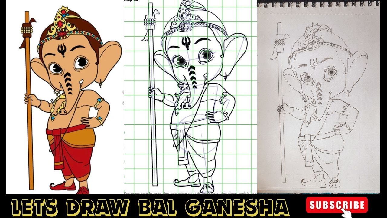 How to draw Bal Ganesh | Drawing step by step | Ganpati drawing ...