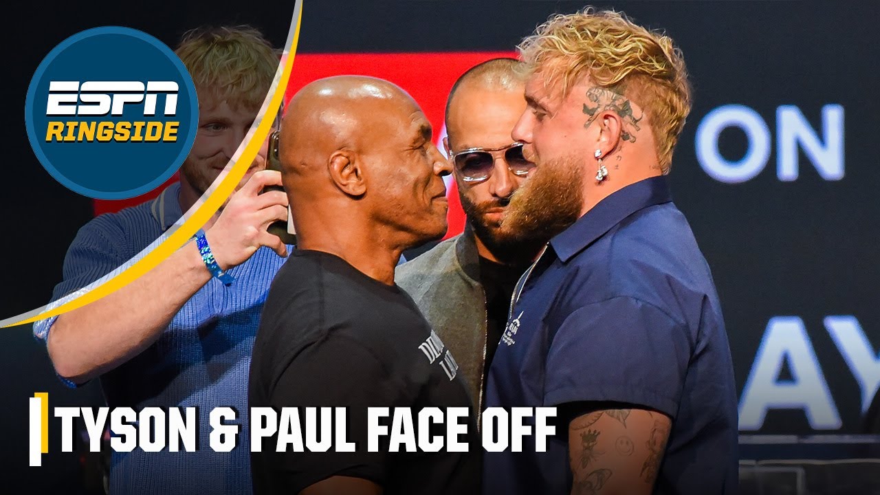 Mike Tyson & Jake Paul face off before boxing bout 👀 | ESPN Ringside ...