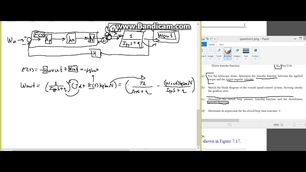 System overall disturbance and set point transfer function derivation ...