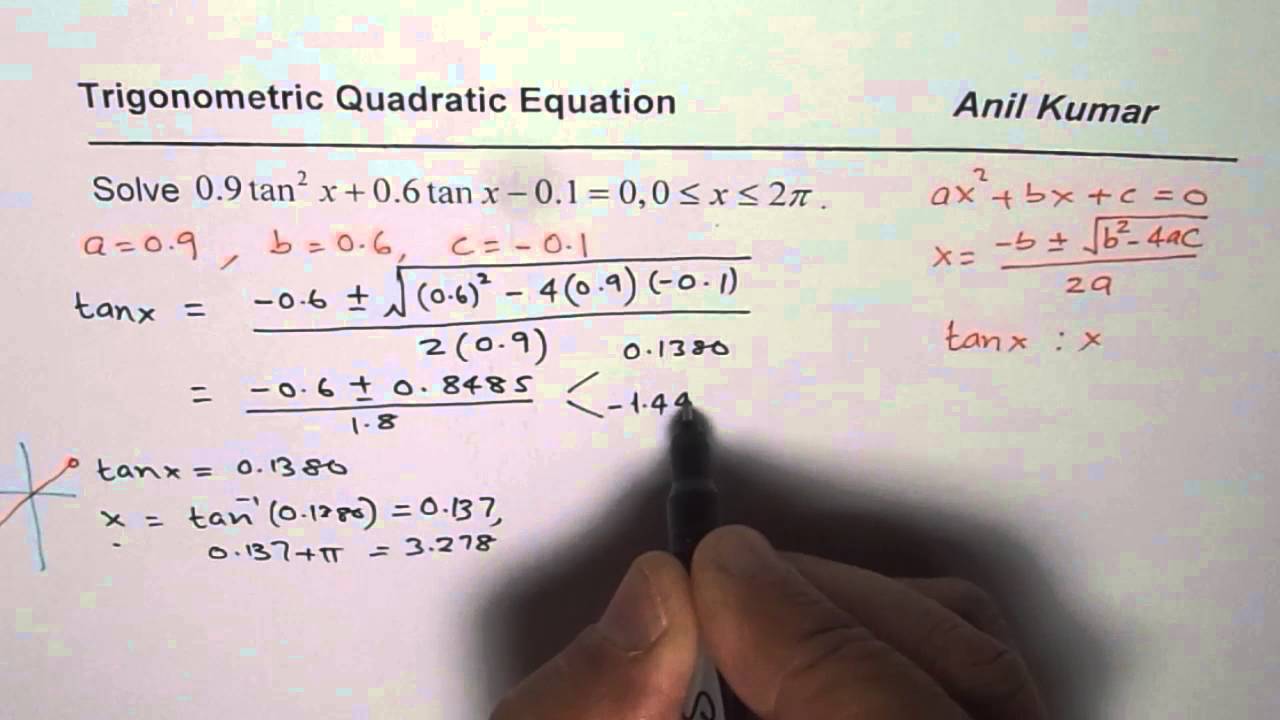 Quadratic Trigonometric Equation with Formula Application in Tan Ratio ...