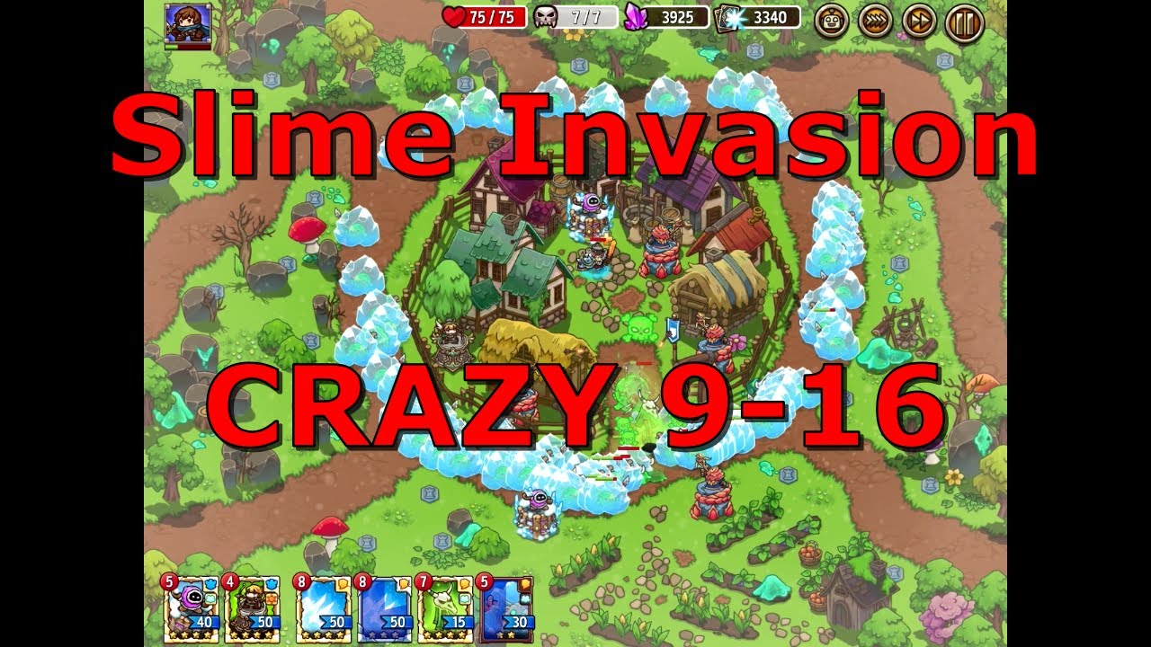 Crazy Defense Heroes #143 – SLIME INVASION, NIGHTMARE map 9-16 perfectly - YouTube