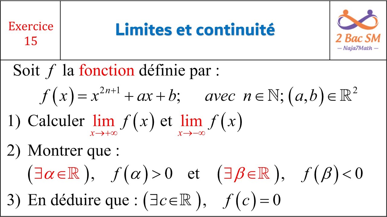 Exercice 15(Limites et continuité)(2ème BAC Sciences Mathématiques ...