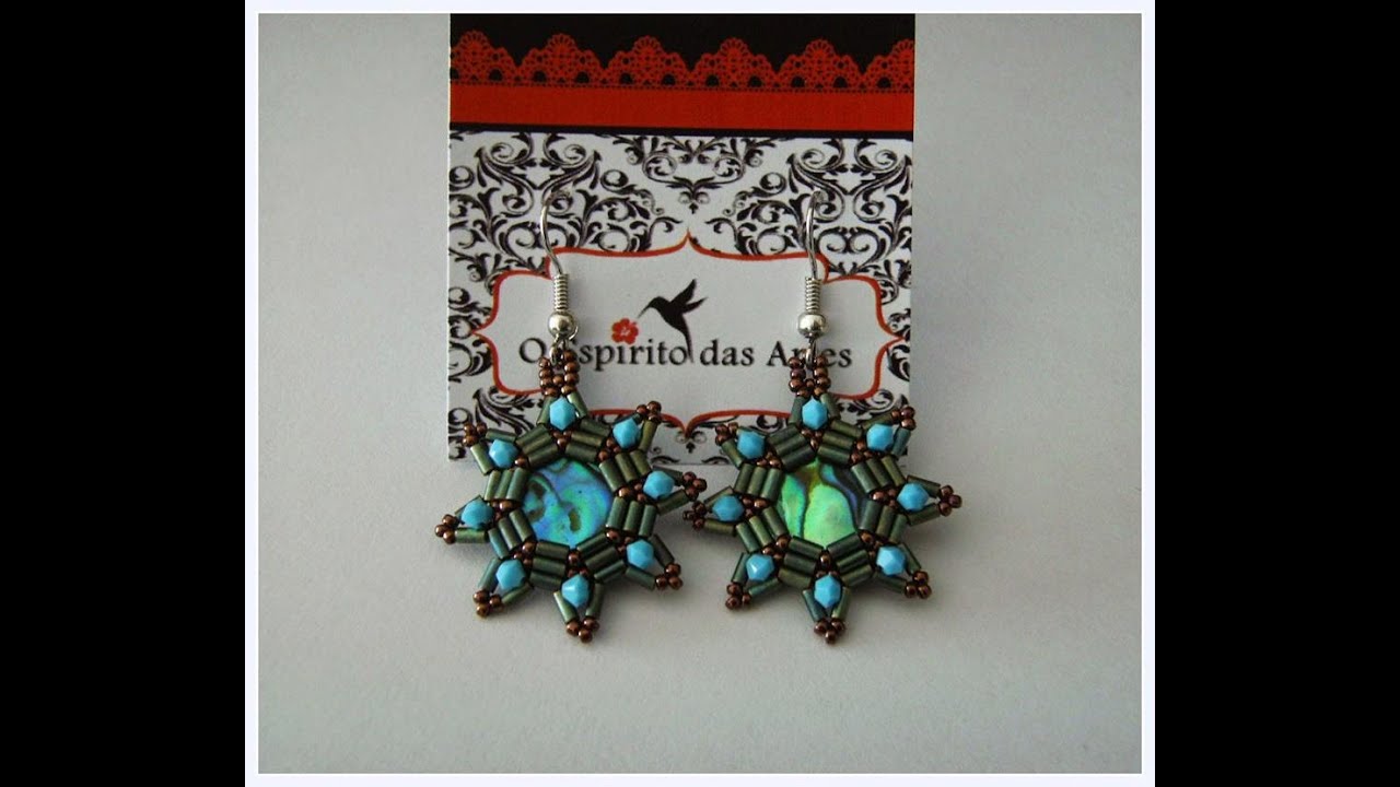 Beaded earrings with 12mm cabochon, 3mm bugles and 3mm bicones ...