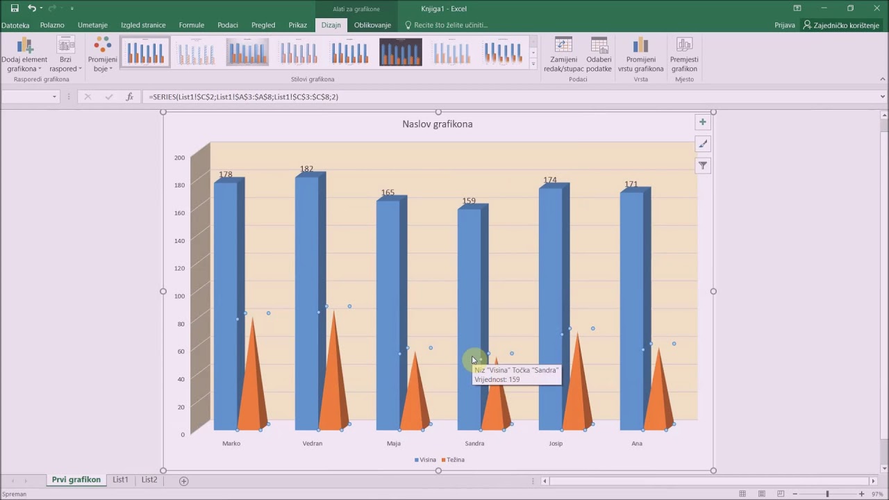 Excel - grafikoni najosnovnije - YouTube
