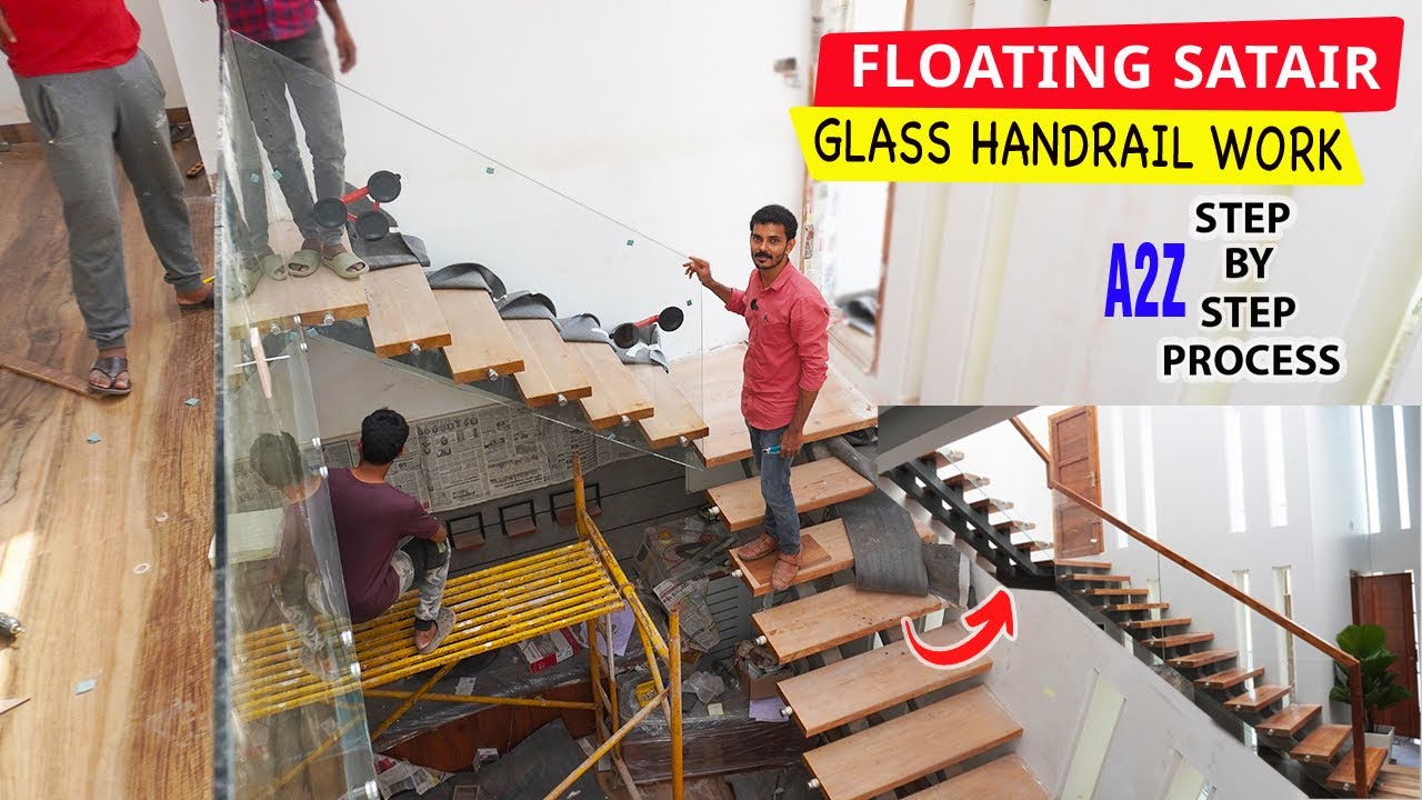 Glass Handrail Installation On Floating Wooden Staircase | Template മുത ...