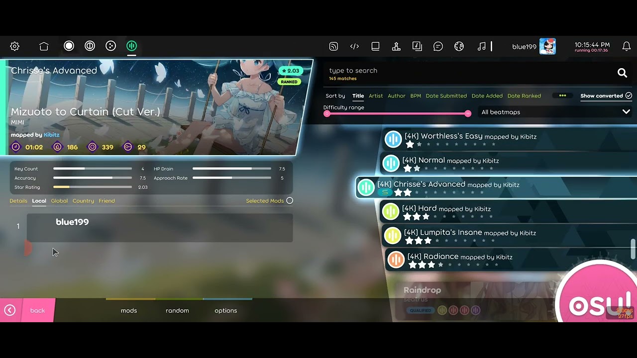Osu!Lazer Android - Mizuoto to curtain [ 90fps ] - YouTube