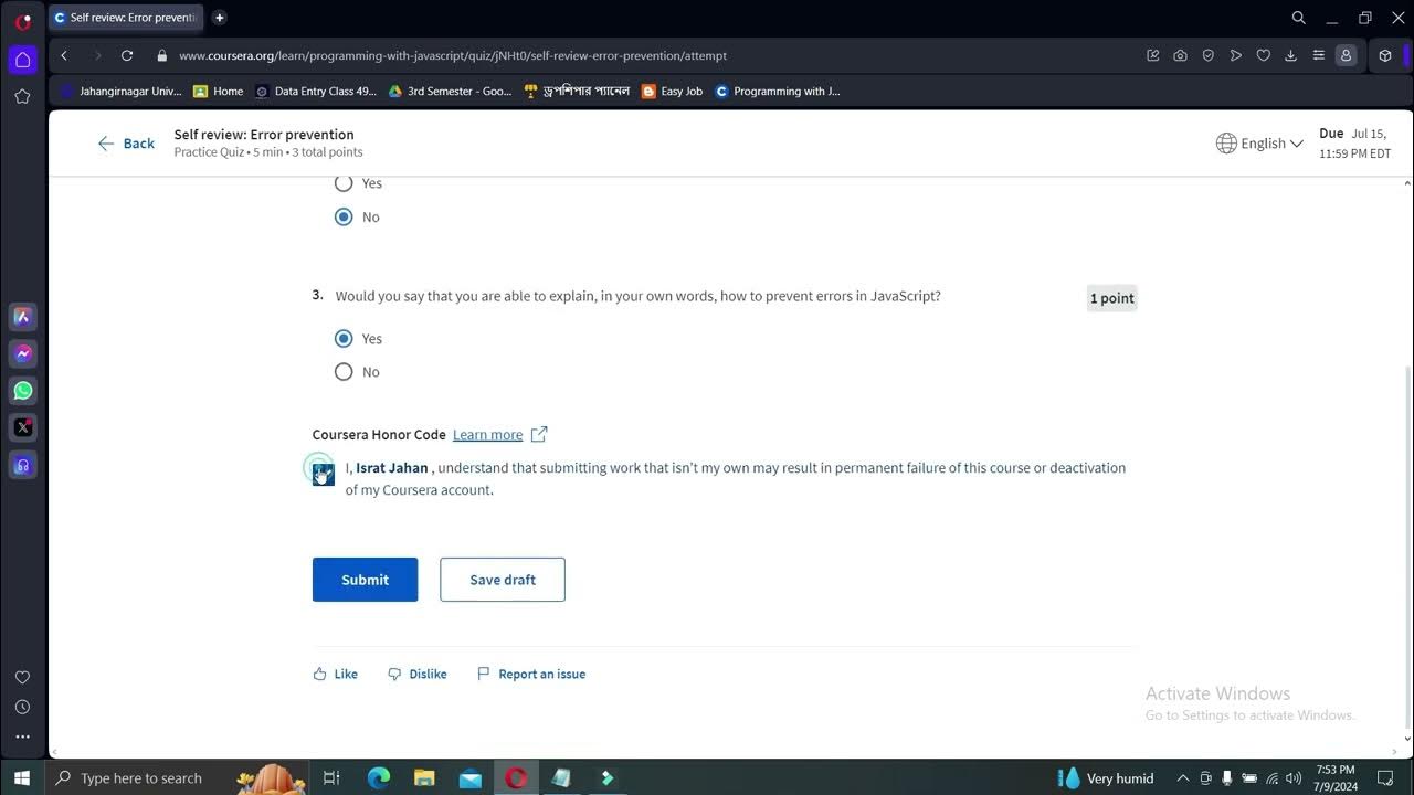 Self review: Error prevention Coursera | Programming with JavaScript Meta - YouTube
