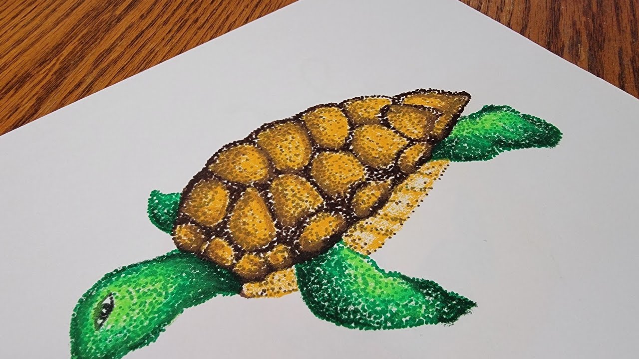 Stippling Drawing #1 - How to Draw Turtle Using Dots| Drawing Easy ...