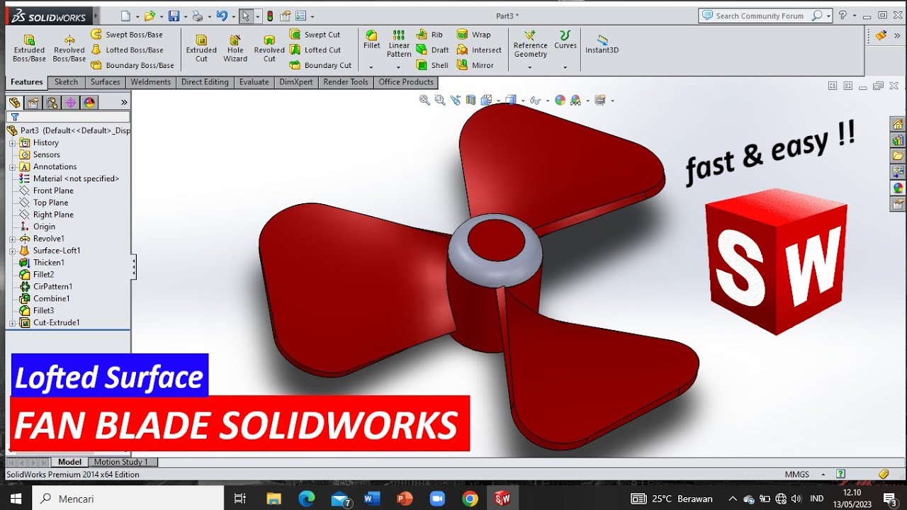 Fan Blade Solidworks || Baling baling Kipas || Marine Propeller || Tips ...