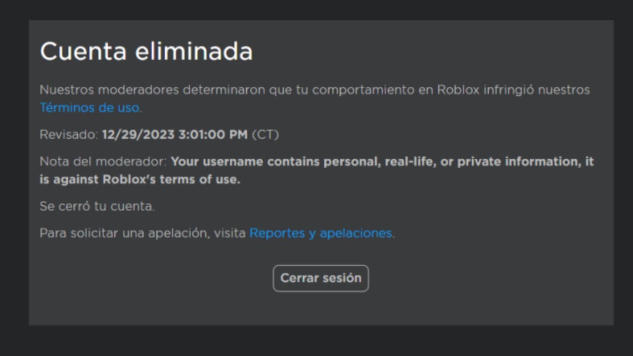 ROBLOX te ELIMINA la CUENTA si HICISTE ESTO.. 😱 (banned user name ...