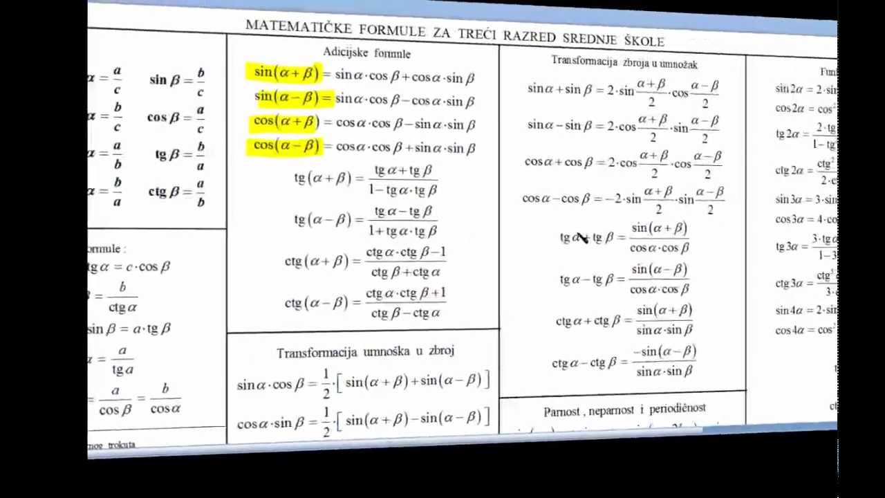 adicijske formule matematika 3 , formule i primjena u zadacima - zbirka ...