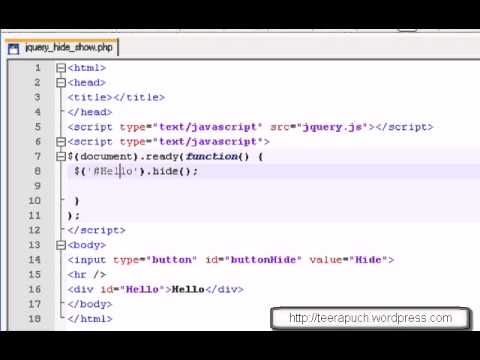 jquery tutorial3 hide show ซ่อนและแสดงข้อความ - YouTube