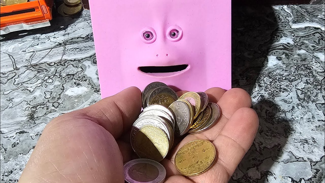 FUNNY FACE BANK HUNGRY REACTION EATING COINS MONEY ASMR 04 #ASMR # ...