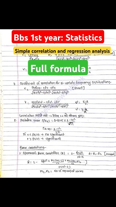 Simple correlation and regression full formula// bbs 1st year statistics// #ytshort #formula # ...
