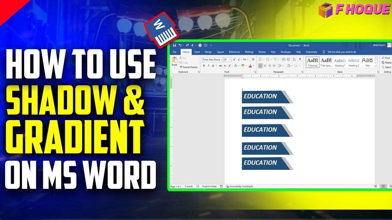 how to make rectangle shadow in shapes of MS word | F HOQUE | - YouTube