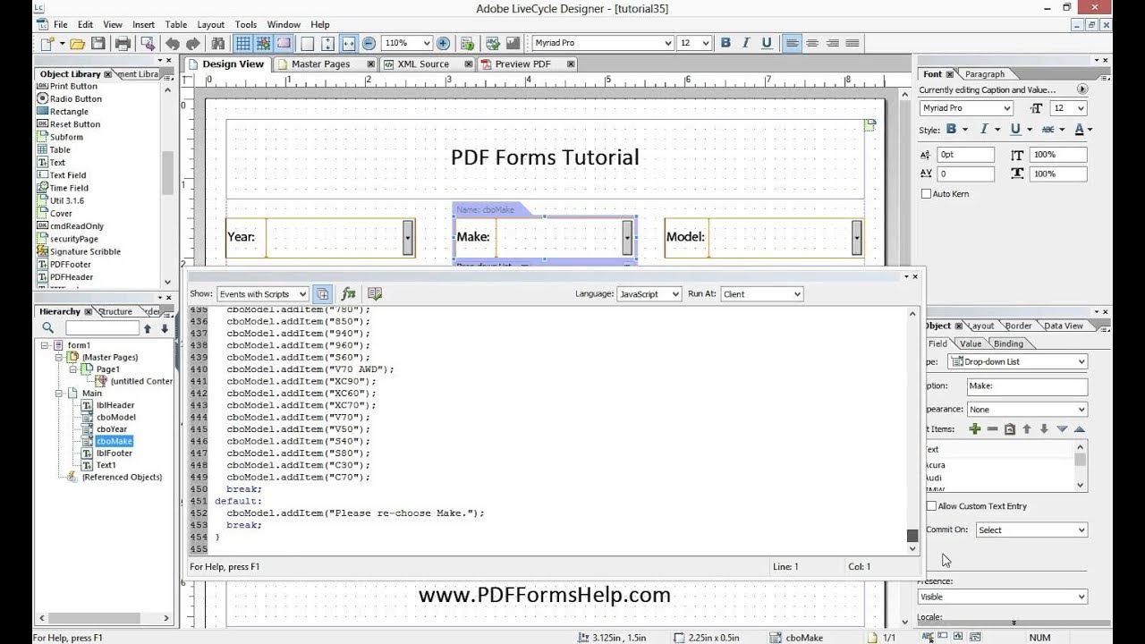 Creating Dynamic Dropdowns using Javascript in Adobe LiveCycle Designer ES 4® - YouTube