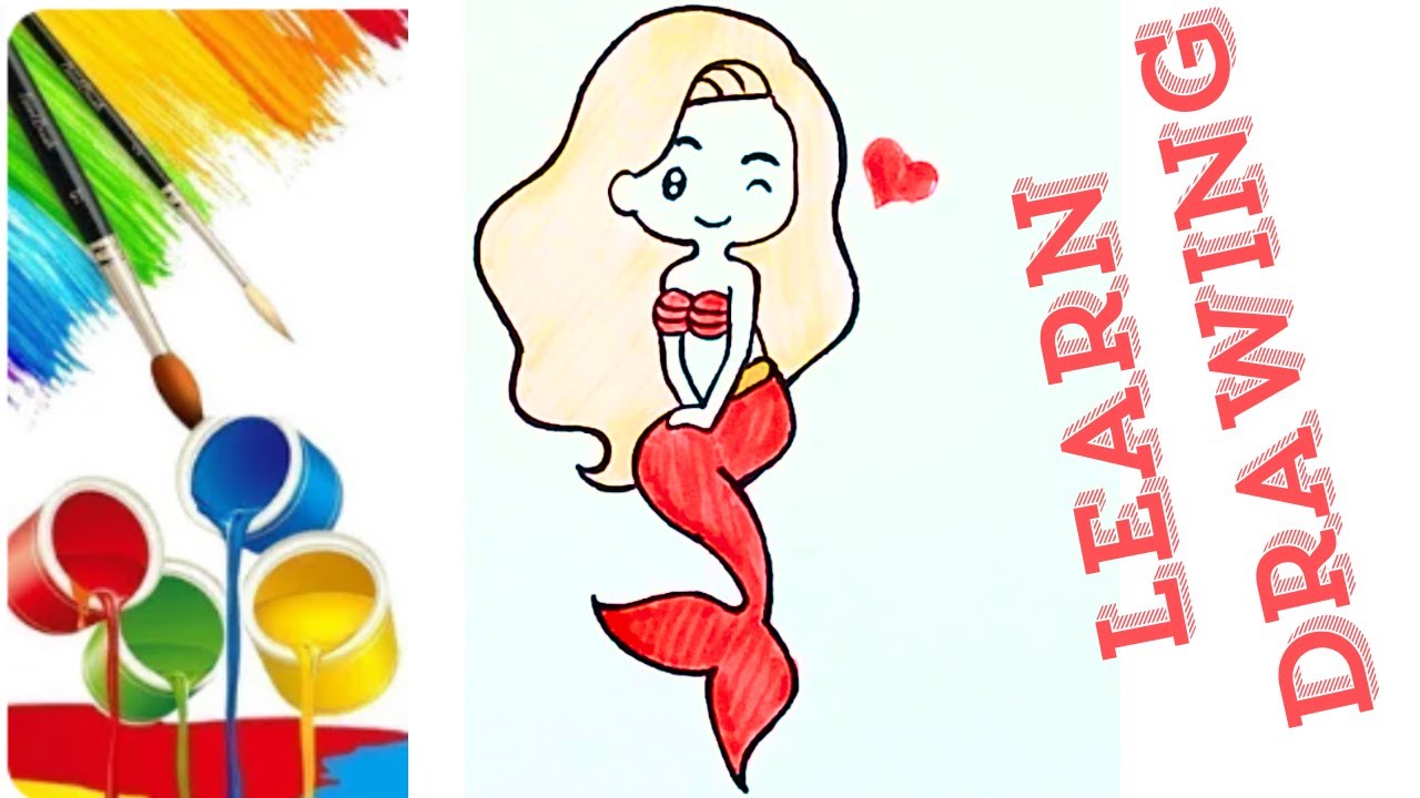 How to draw a cute mermaid for kids, Painting & Colouring for kids ...