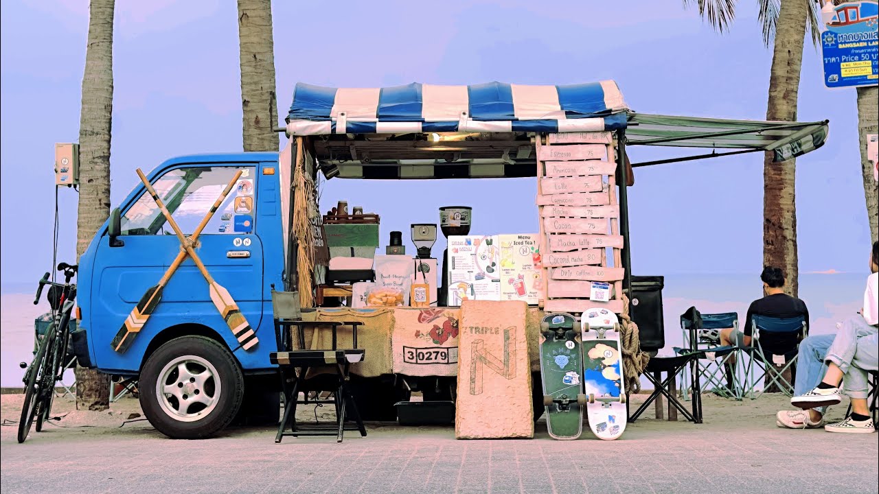 ASMR Cafe Vlog Mini coffee shop Café hopping Mobile Barista Working ...