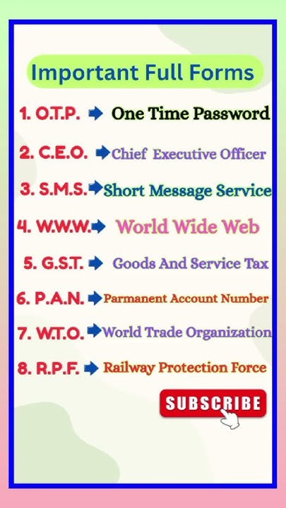 Important Full Forms For One Day Exam। Compititive Exam। #shorts #fullforms #study #examinfo # ...