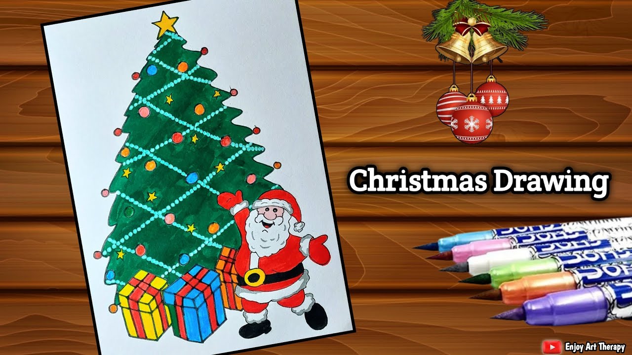 Christmas Tree Drawing || Santa Claus Drawing || Christmas Drawing ...