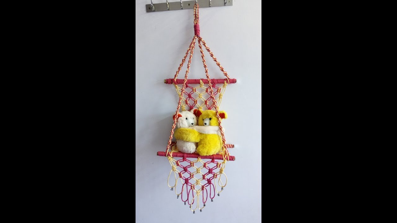 Macrame swing with hugging teddy bear - YouTube