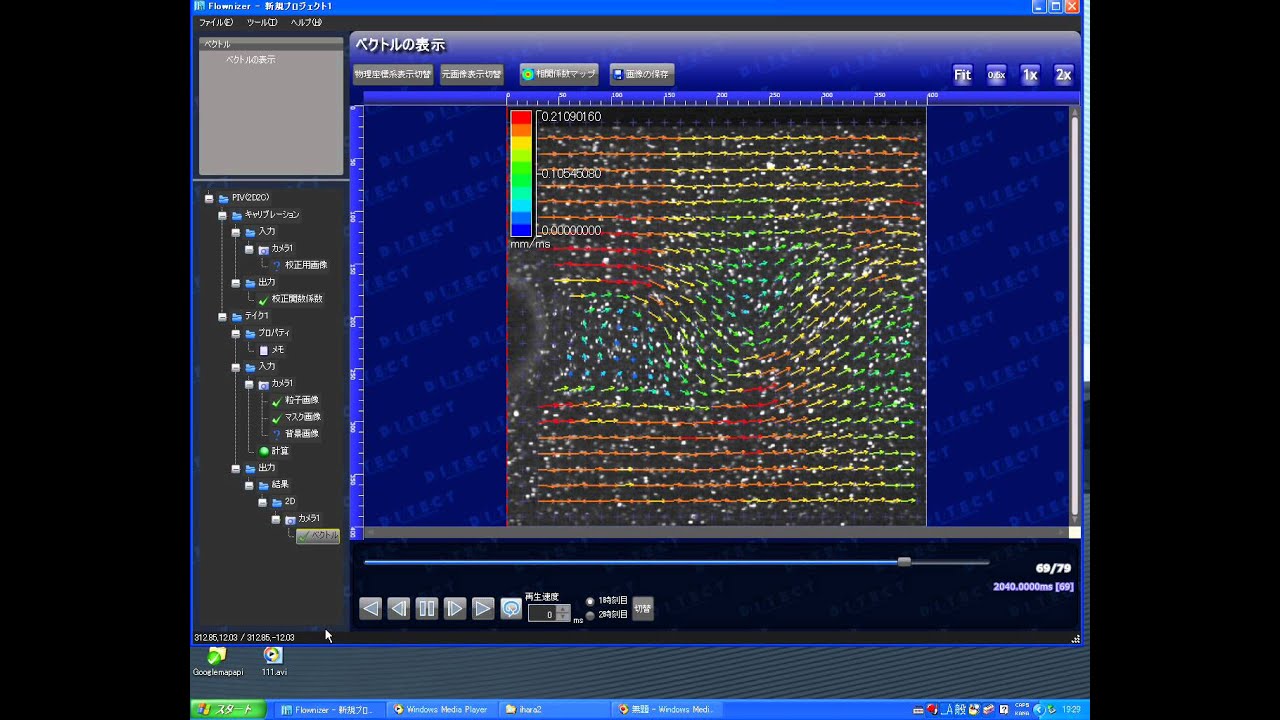 【DITECT PIV software】 "Flownizer" for fluid analysis. Flow lines ...